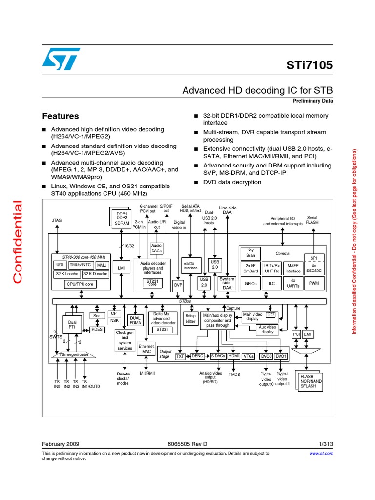 Full Datasheet STi7105 PDF | PDF | Streaming Media | Electronic Engineering