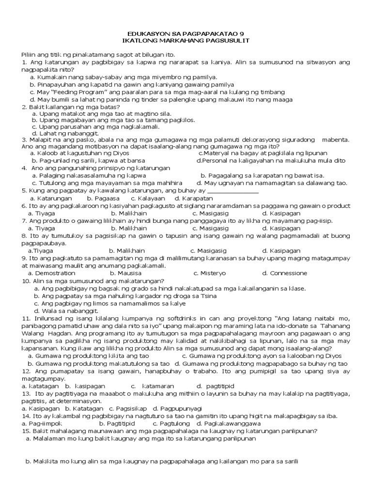 ESP9 3rd Periodical Exam | PDF