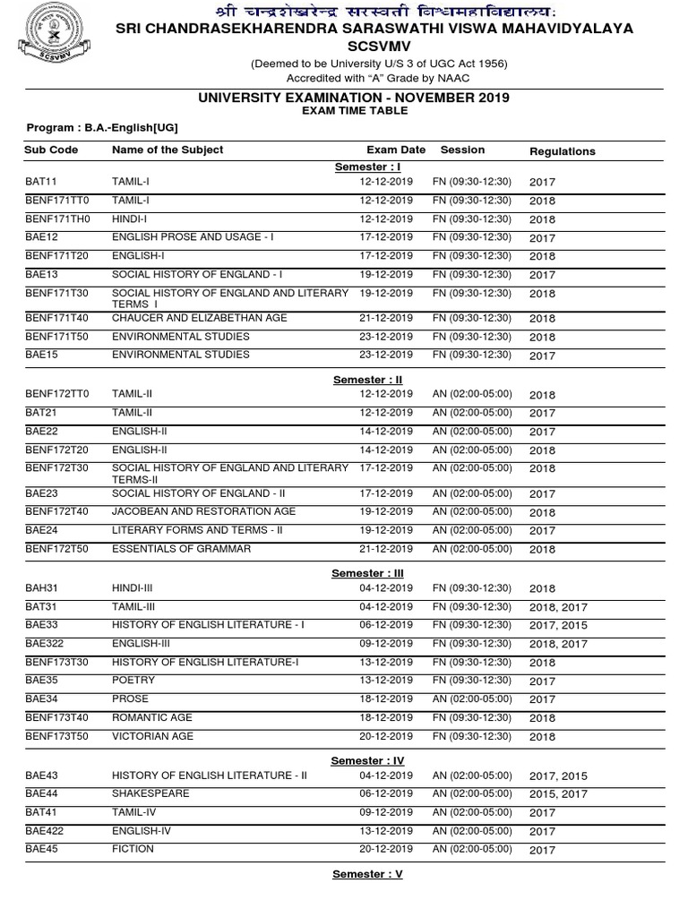 Exam Timetable for SCSVMV Students | PDF | Computer Science | Discrete ...