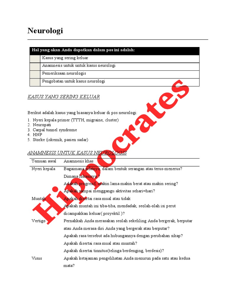 OSCE Neurologi PDF | PDF