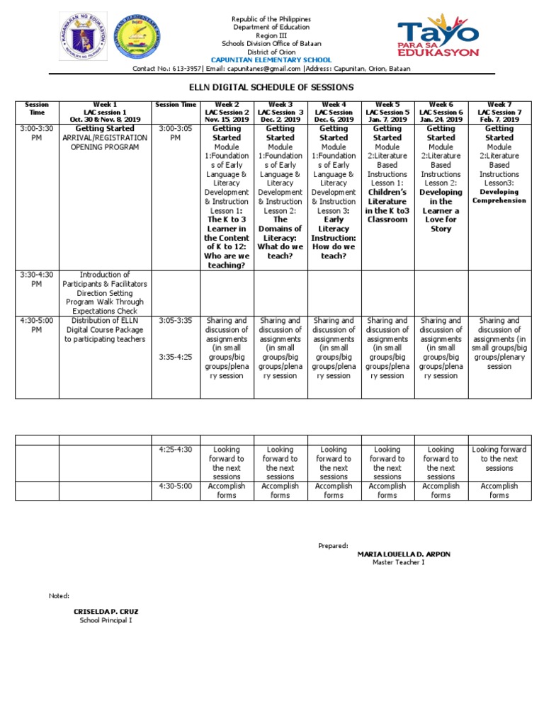 Elln Digital Schedule and Elln Digital Lac Plan | PDF | Education ...