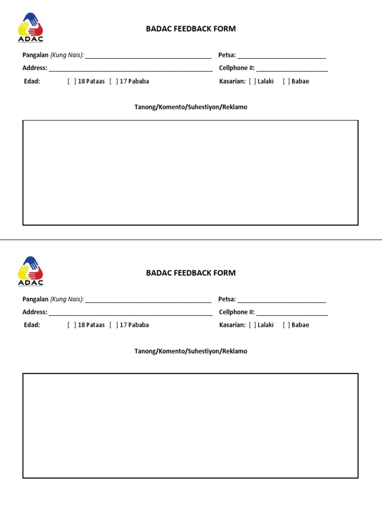 Badac Feedback Form | PDF
