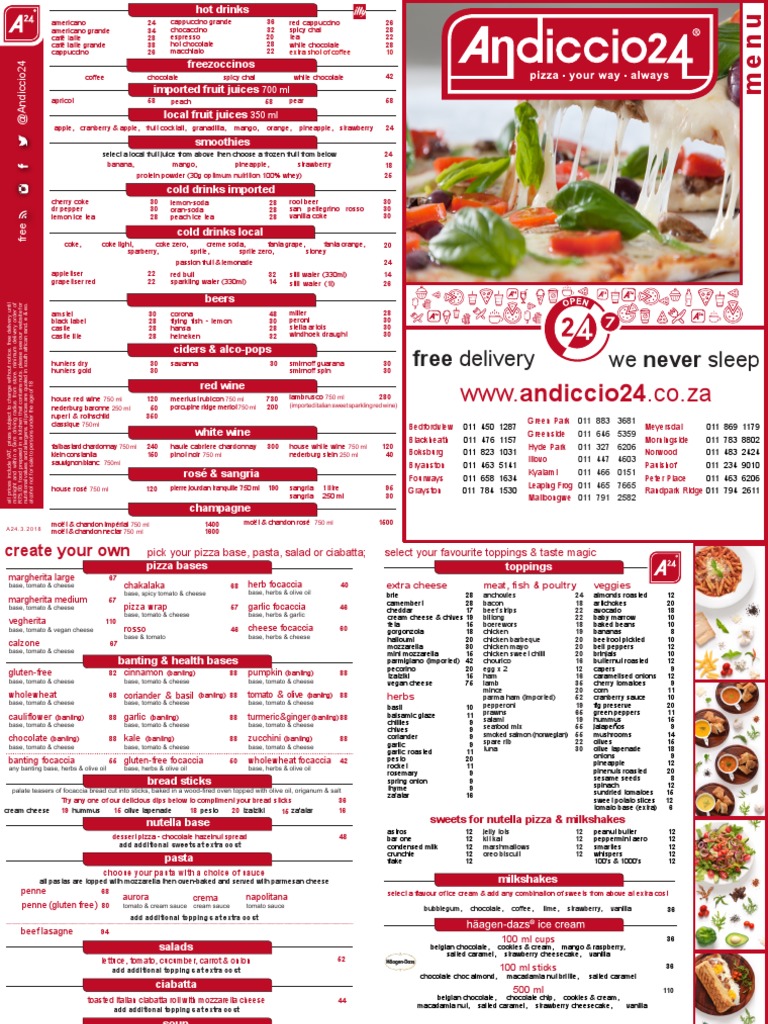 Andiccio 24 menu | Drink | Foods