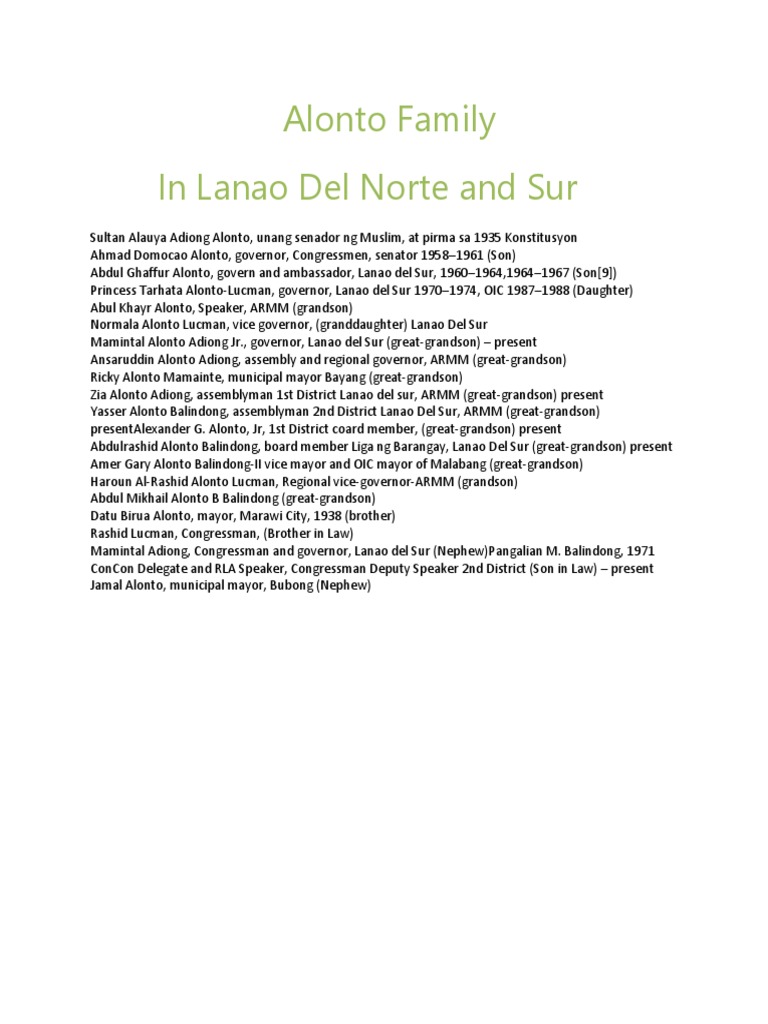 Alonto Family | PDF | Philippines | Government