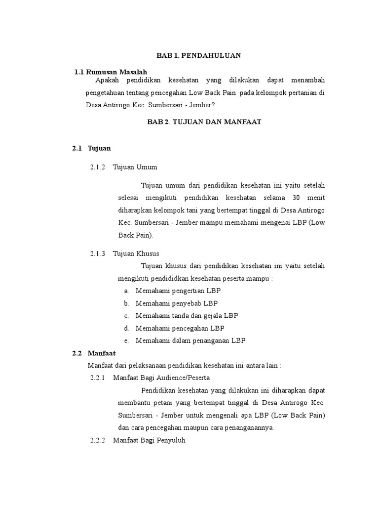 Rumusan Masalah, Tujuan, Manfaat | PDF