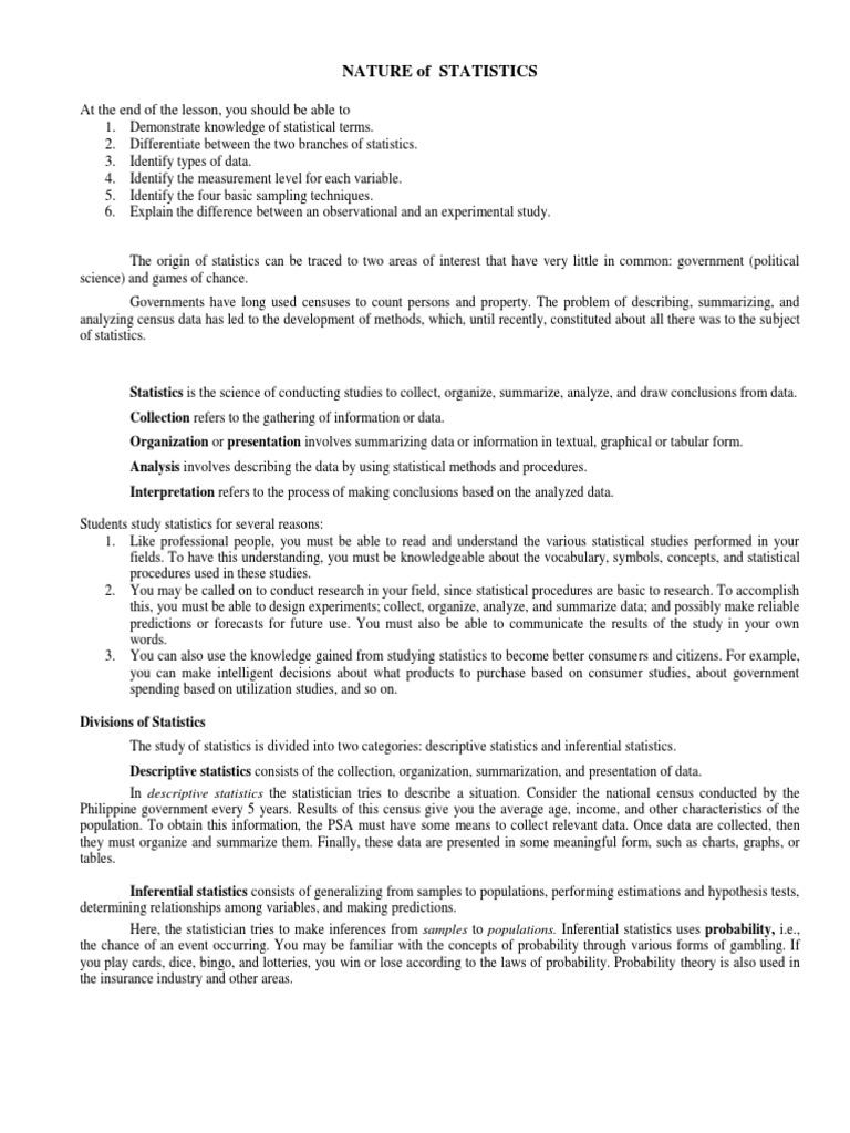 1 Nature of Statistics | PDF | Level Of Measurement | Statistics