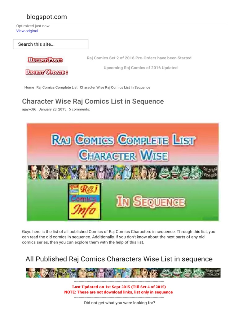 Character Wise Raj Comics List in Sequence | PDF | Science Fiction ...