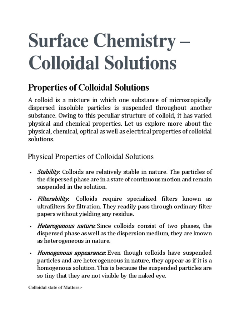 Surface Chemistry | PDF | Colloid | Particle