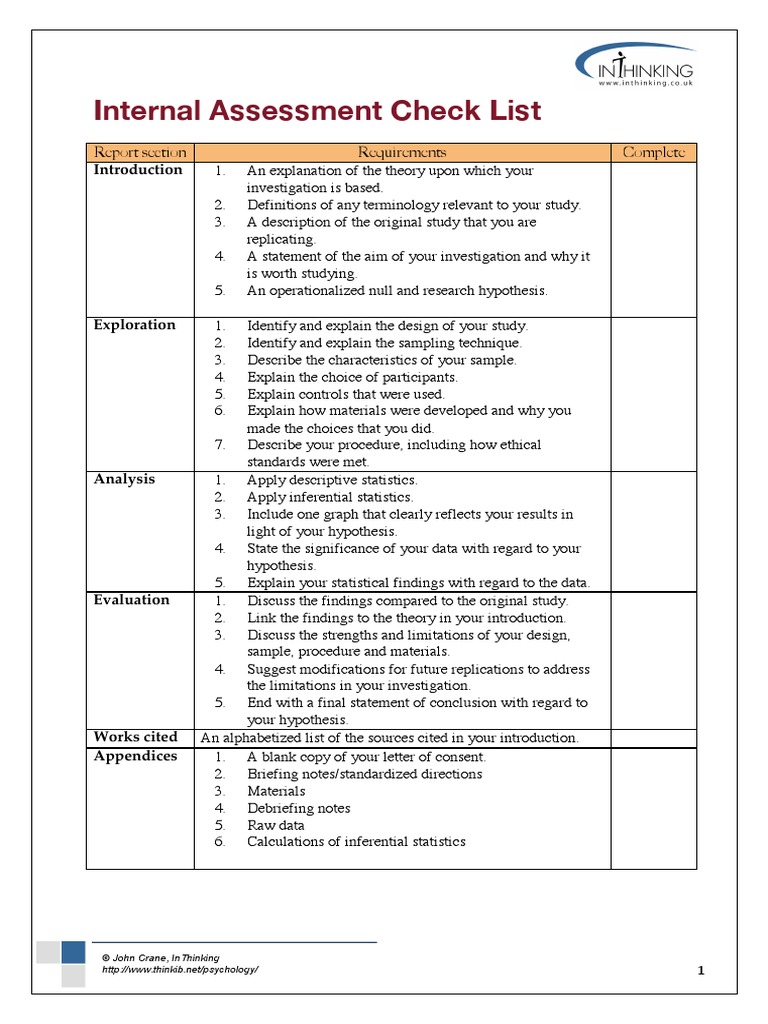 Ia Checklist PDF | PDF | Statistics | Hypothesis