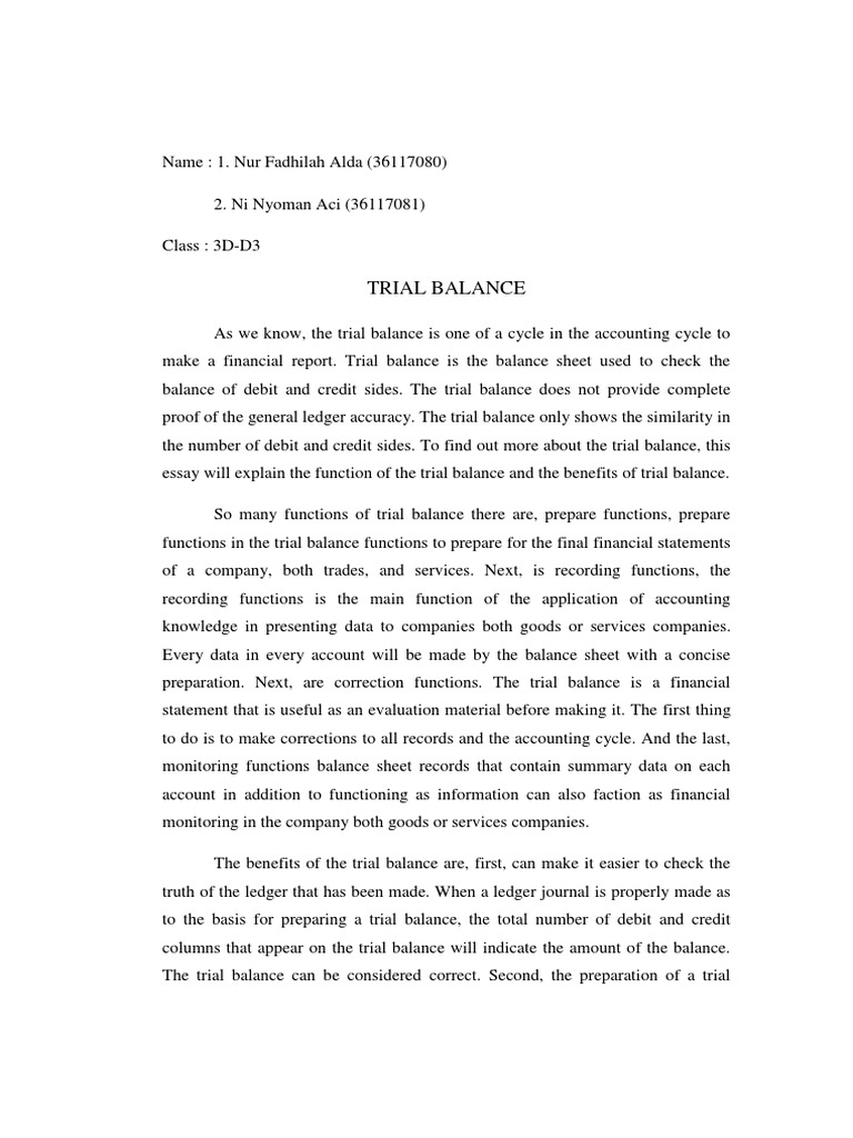 Trial Balance | PDF | Debits And Credits | Accounting