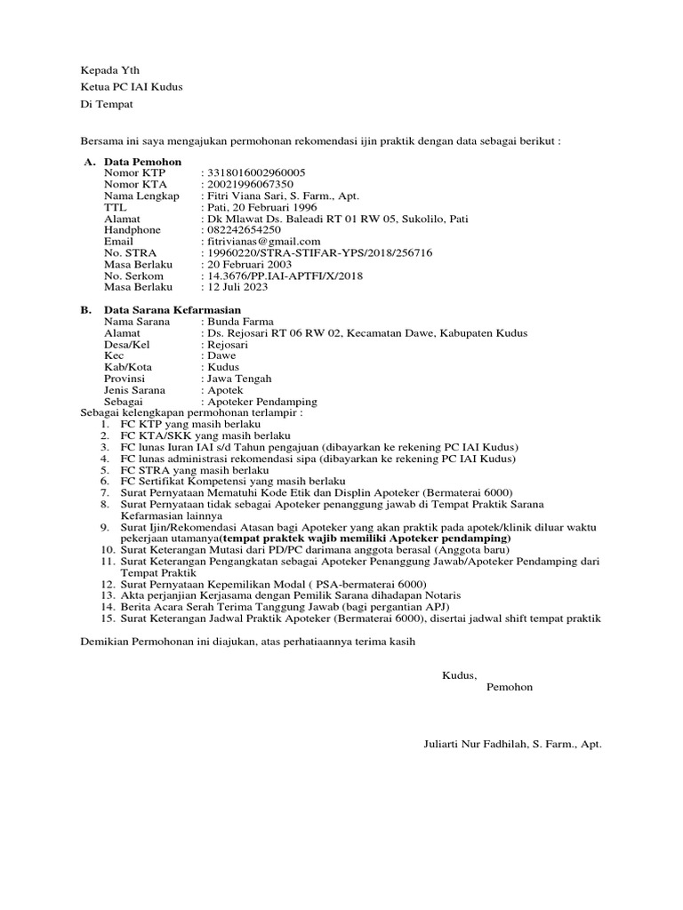 Permohonan Rekom Sipa Apotek Bunda Farma | PDF | Pengembangan Diri ...