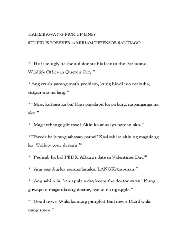 Halimbawa NG Pick Up Lines | PDF Halimbawa NG Pick Up Lines | PDF