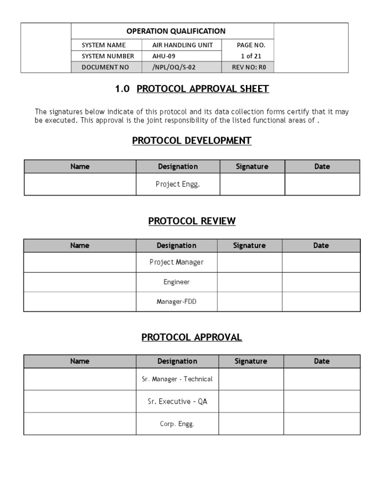 Ahu Operation Qualification Document | PDF | Verification And ...