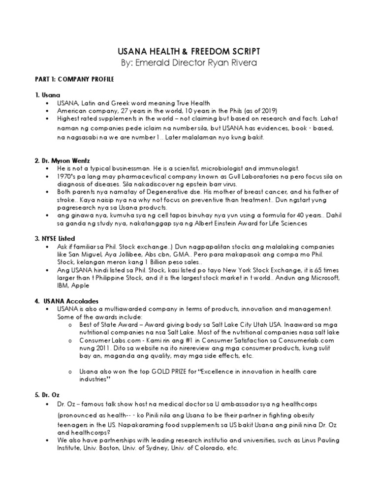 USANA Health and Freedom Script | PDF | Vitamin | Dietary Supplements
