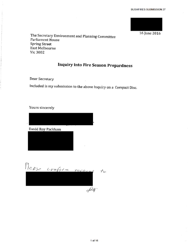 Submission 27 - David Roy Packham | PDF | Wildfire | Firefighting