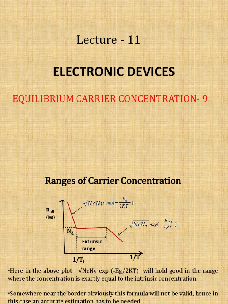 Lecture 11 Eq Carrier Conc. 9 | PDF | Doping (Semiconductor) | Semiconductors