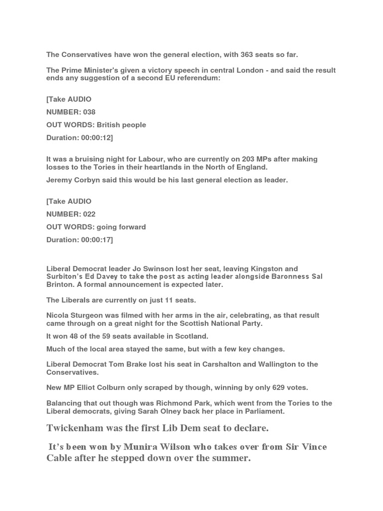 Election Radio News Script | PDF | Conservative Party (Uk) | Labour ...