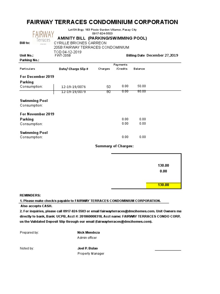 Charge Slip Billing | PDF | Condominium | Law And Economics