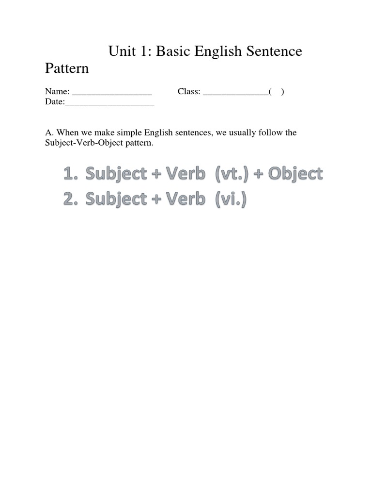 Unit 1 - Basic English Sentence Pattern | PDF | Object (Grammar ...