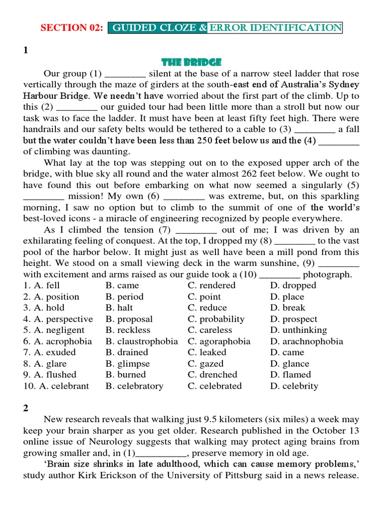 Section 02 Guided Cloze Test Error Identification | PDF | Sleep