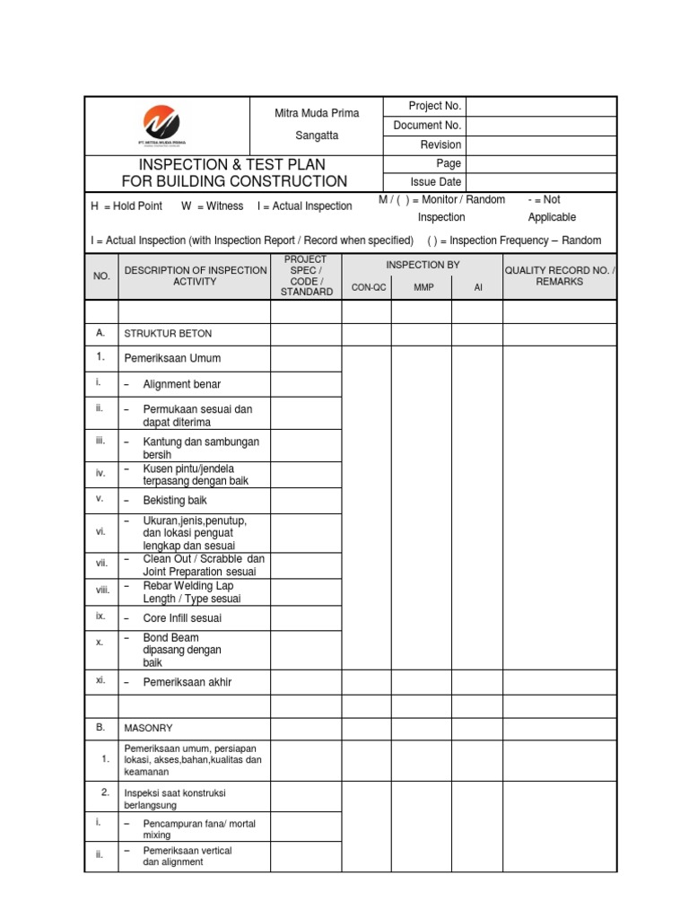 FORM Inspection Test Plan MMP | PDF | Specification (Technical Standard ...