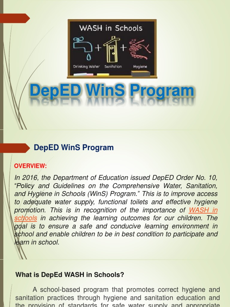 DepEd WiNS Program Powerpoint | PDF | Hand Washing | Wash