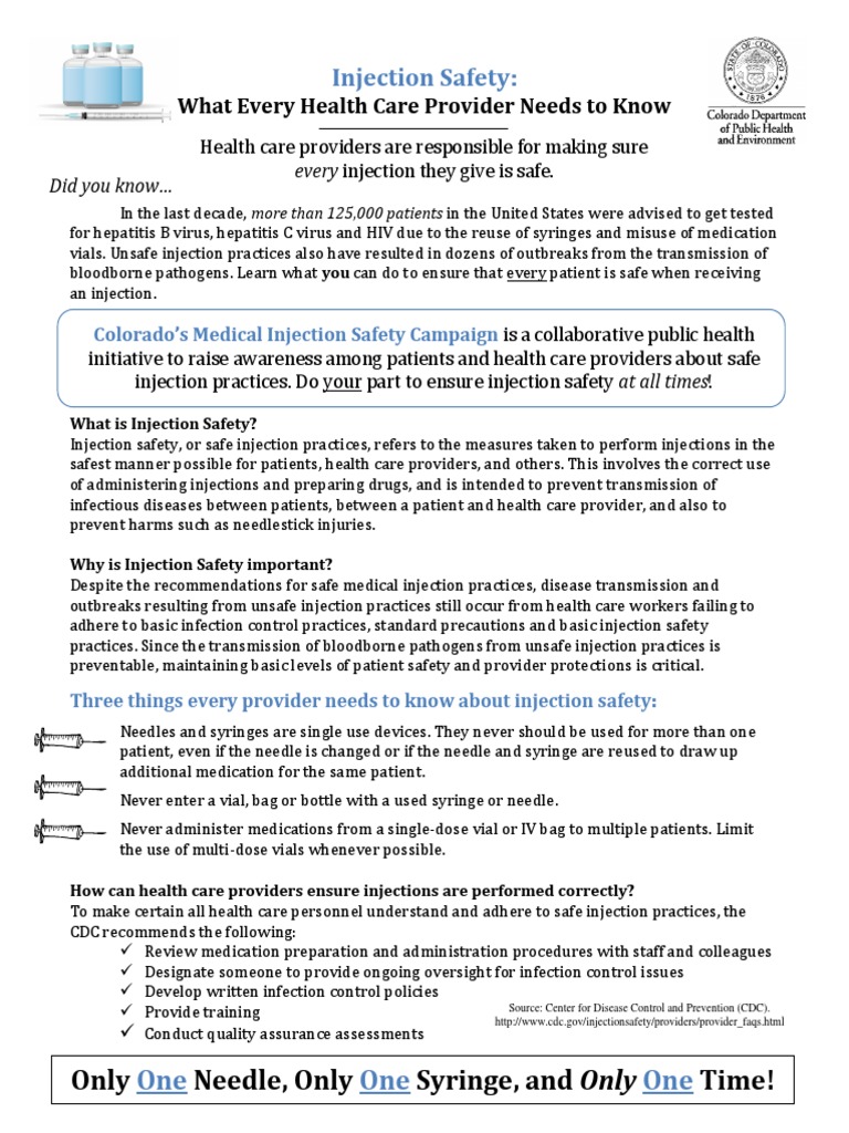 CDC Injection Safety Guidelines | PDF | Injection (Medicine) | Syringe