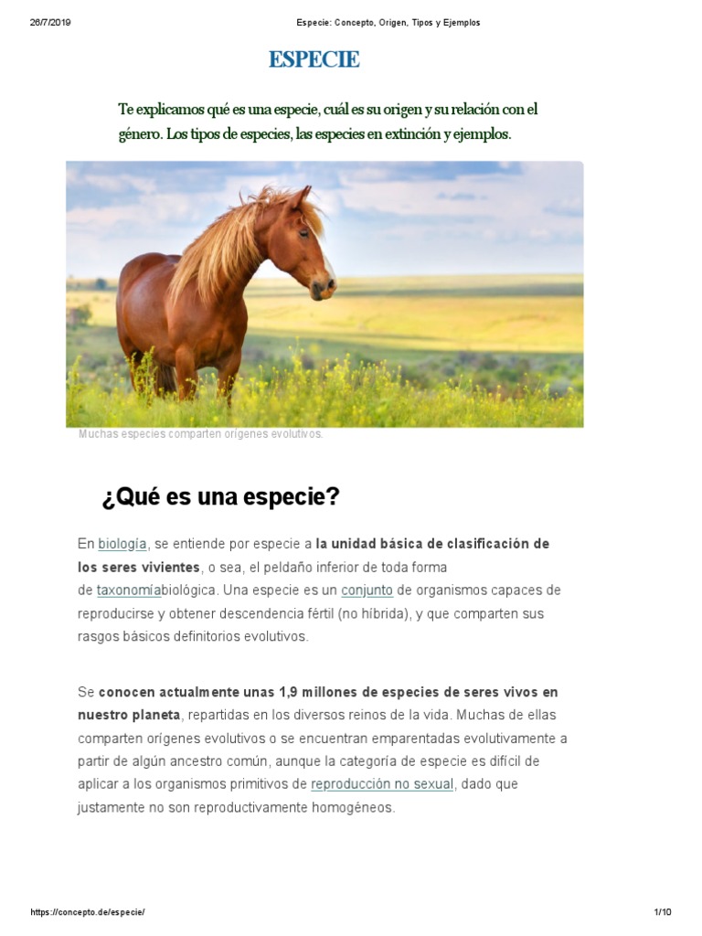 Especie - Concepto, Origen, Tipos y Ejemplos | PDF | Especies invasivas ...