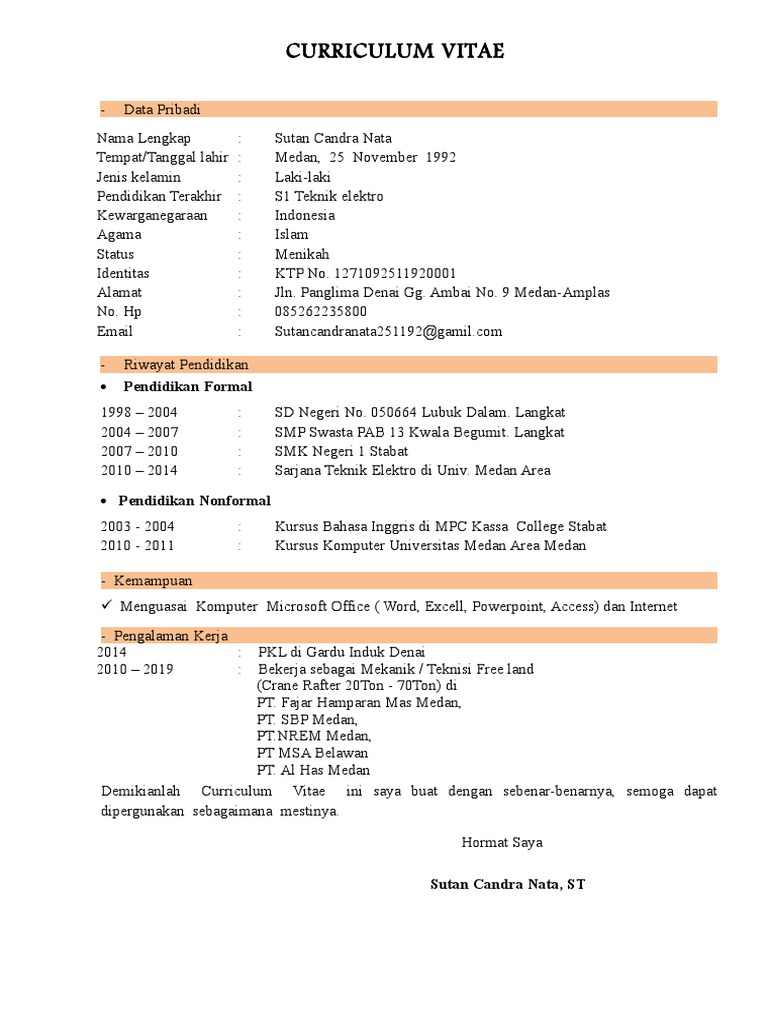 Contoh Curriculum Vitae | PDF