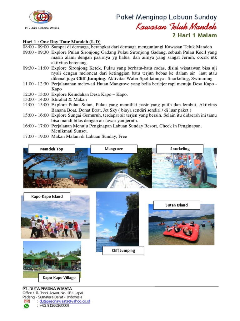 2D1N Labuan Sunday Teluk Mandeh 2 Pax | PDF