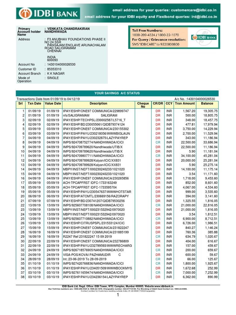 AC - Statment - 1430104000026530 2 | PDF | Debits And Credits | Debit Card