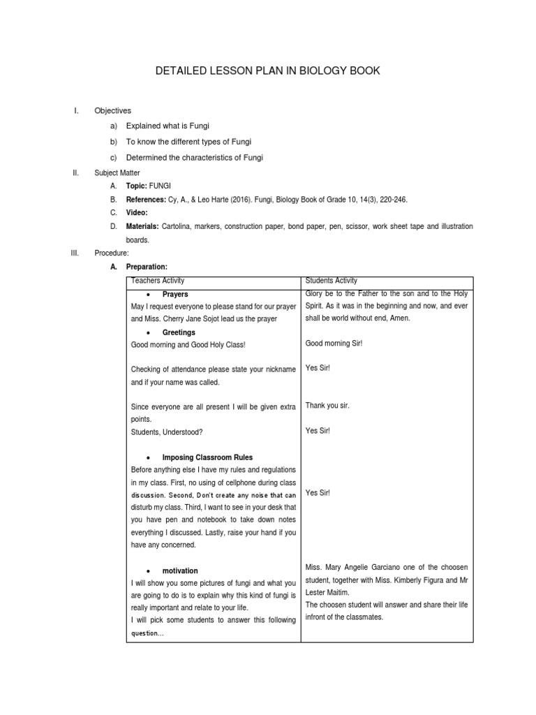 Detailed Lesson Plan in Biology Book | PDF | Fungus | Spore