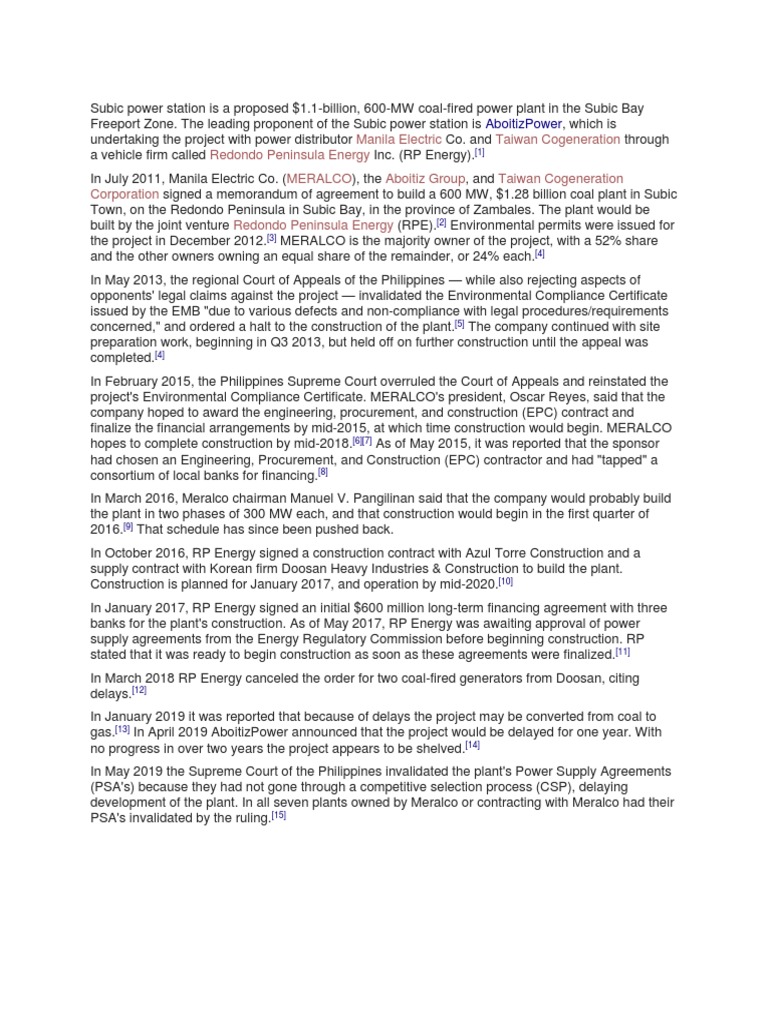 Subic Power Plant | PDF | Power (Physics) | Energy And Resource