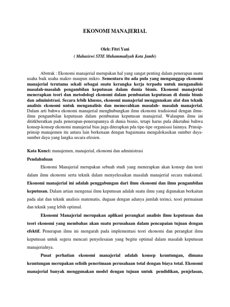 Ekonomi Manajerial: Teori & Aplikasi | PDF