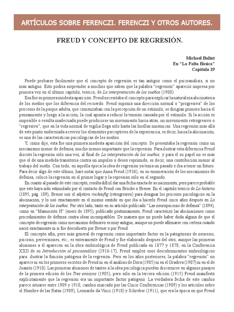Freud y Concepto de Regresion | PDF | Sigmund Freud | Psicoanálisis