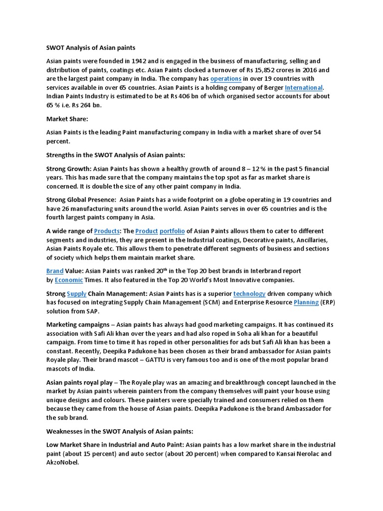 A Comprehensive SWOT Analysis of Asian Paints, the Leading Paint ...