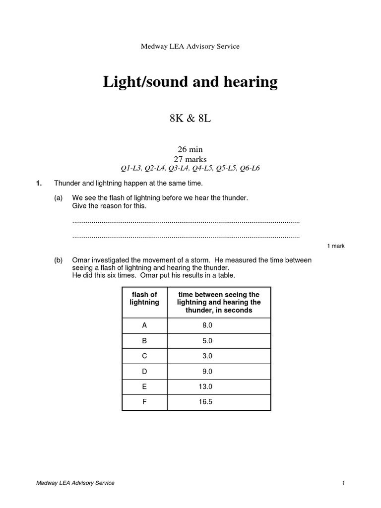 Light, Sound and Hearing - Exercises | PDF | Sound | Decibel