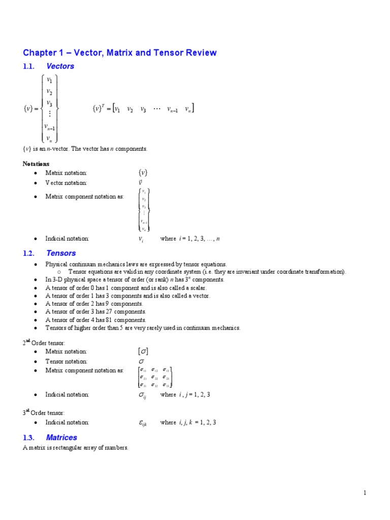 Vector Matrix Tensor Review | PDF | Euclidean Vector | Tensor
