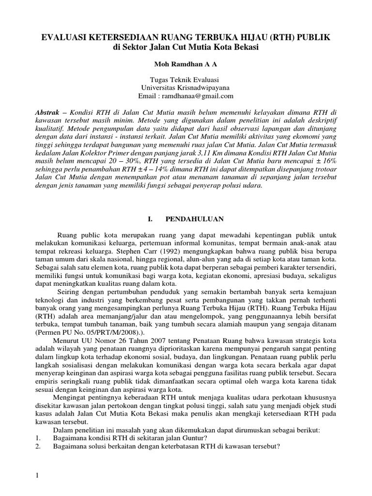 Evaluasi RTH Koridor Cut Mutia Kota Bekasi | PDF | Hukum | Sains & Matematika
