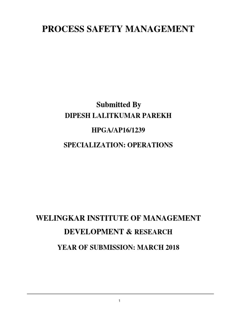 Project Report On Process Safety Management | PDF | Hazards | Combustion