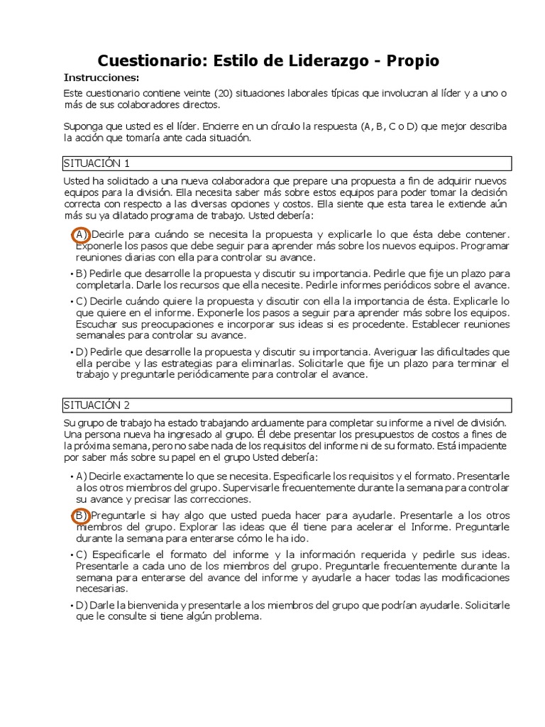 Cuestionario de Liderazgo de Estilo Propio LBAII-1576161123 | PDF ...