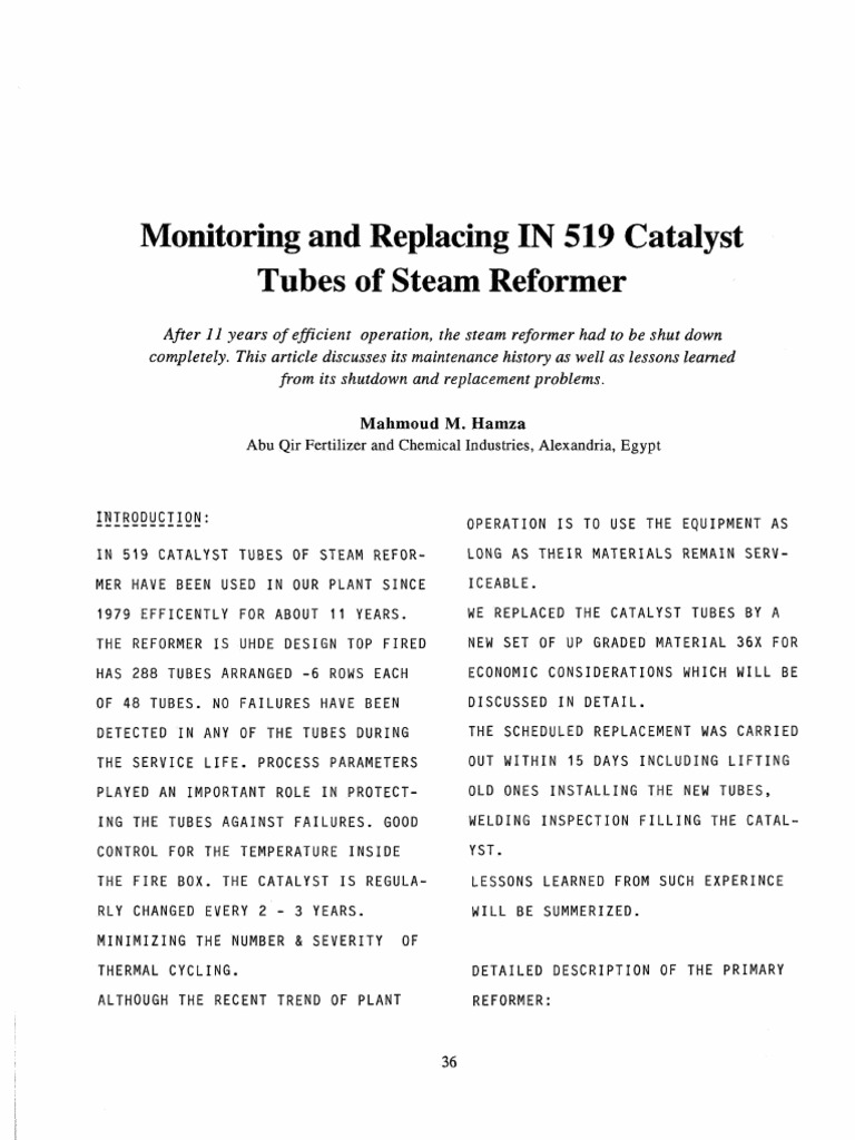 Reformer Tube Repl After 11 Years - A Paper Presentation | PDF | Pipe ...