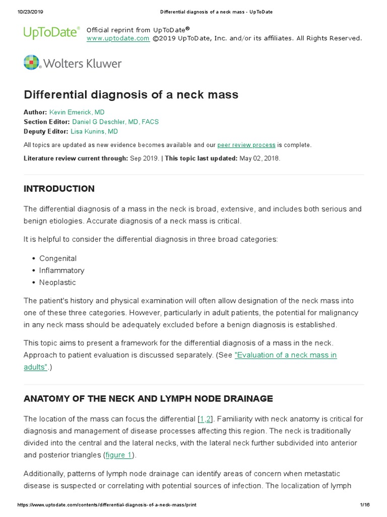 Differential Diagnosis of A Neck Mass - UpToDate PDF | PDF | Adenoma ...