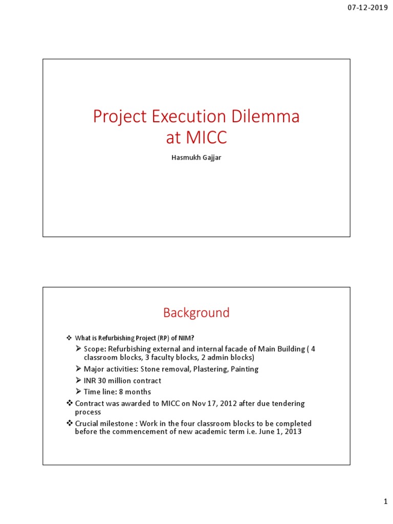 Project Execution Dilemma@MICC | PDF | Cost | Interest