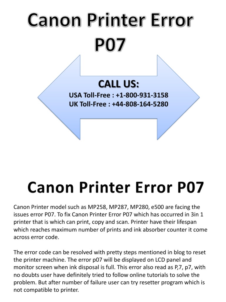 Canon Printer Error P07 | PDF | Canon Inc. | Printer (Computing)
