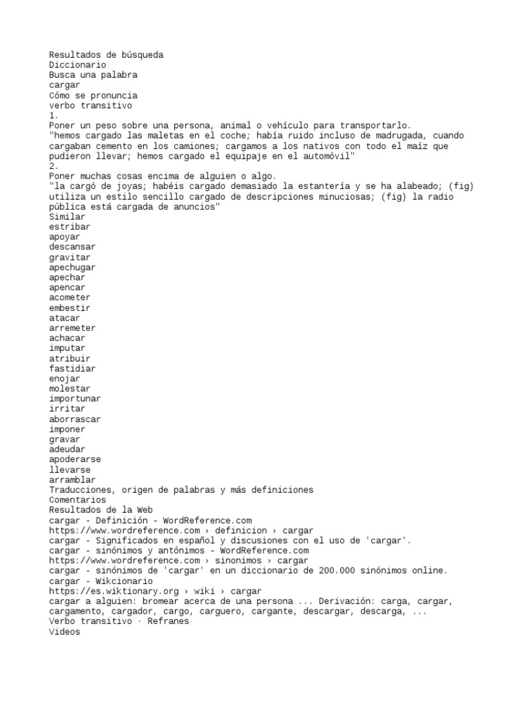 Cómo cargar: definición y usos de la palabra cargar | PDF | Diccionario