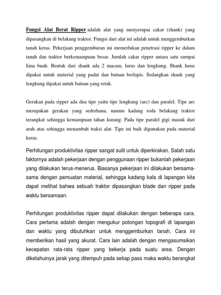 Fungsi Alat Berat Ripper | PDF