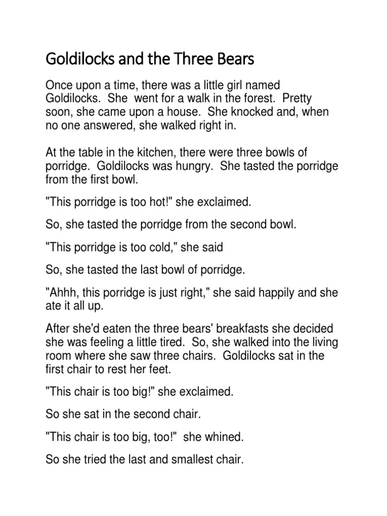 Goldilocks and The Three Bears | PDF