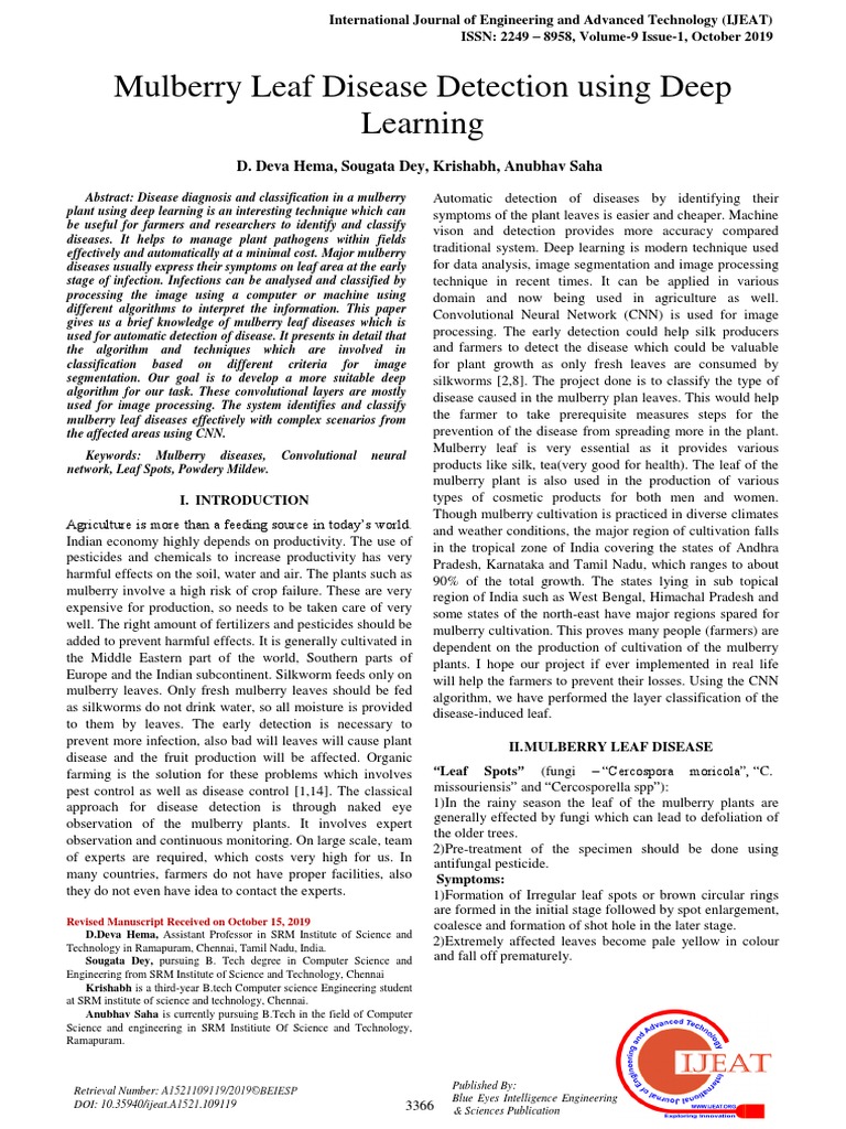 Mulberry Leaf Disease Detection Using Deeplearning Pdf Deep