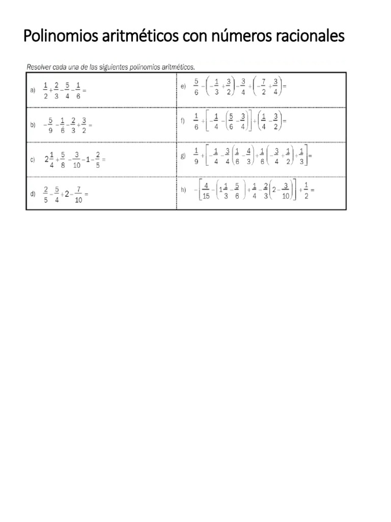 Polinomios Aritméticos Con Números Racionales | PDF